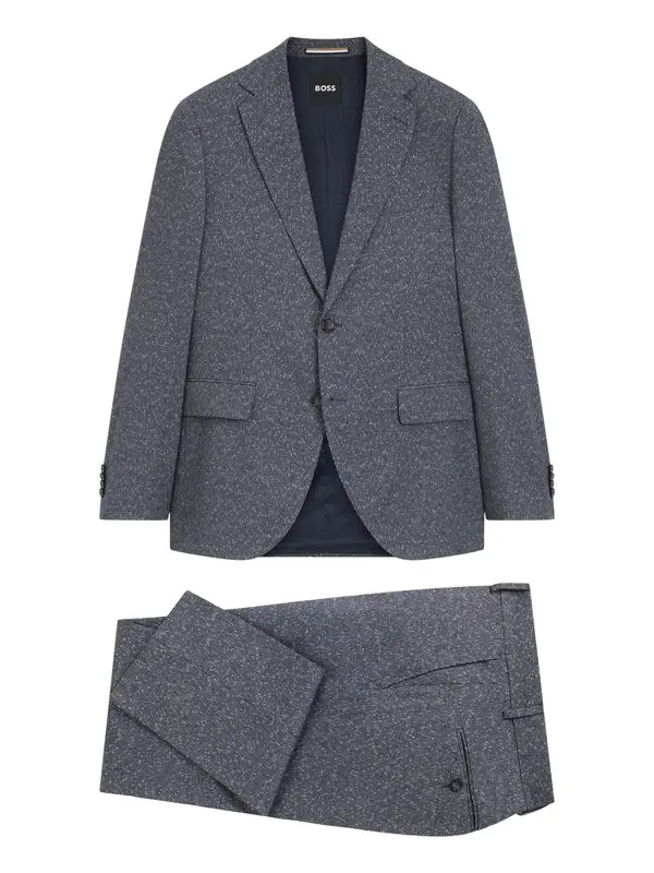 BOSS Two-piece Regular-fit Suit In Stretch Boucl - Dark Blue