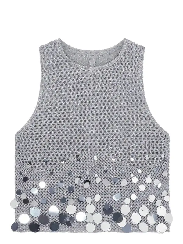 Casablanca Silver Crochet Mirror Top - Multicolor
