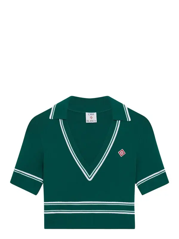 Casablanca Cropped Knit Polo Shirt - Green