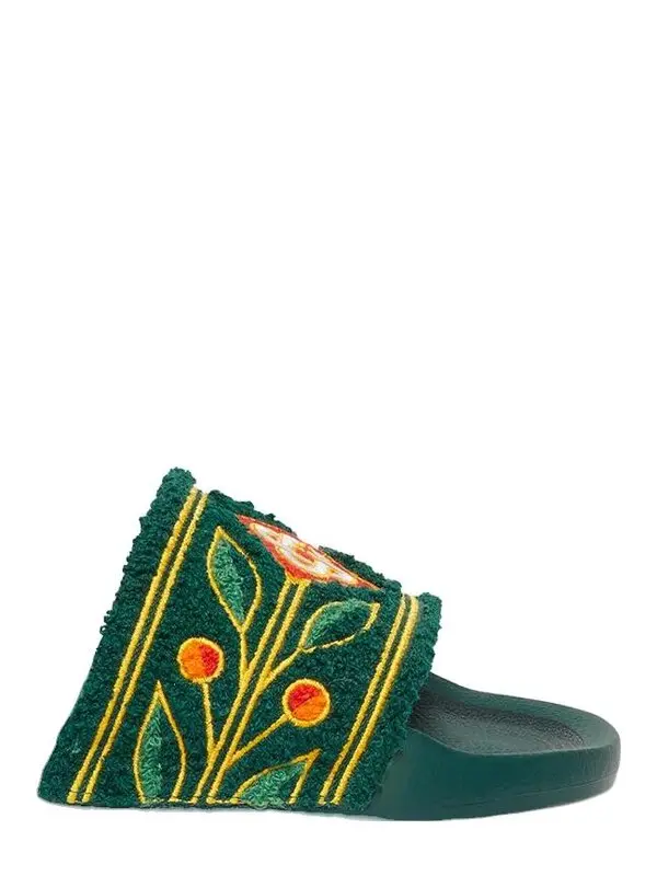 Casablanca Embroidered Terry Slides - Green