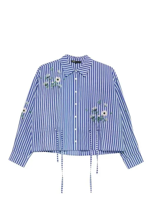 Maje Floral Embroidered Striped Shirt - Blue