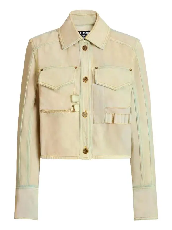 Balmain Faded Denim Cropped Jacket - Neutrals