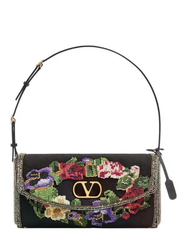 Valentino Garavani Small Embroidered Shoulder Bag - Black