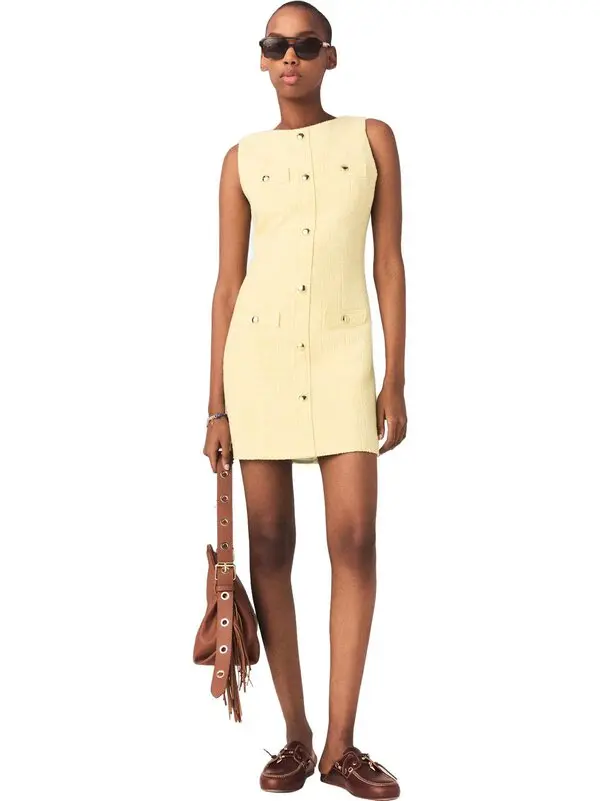 Maje Short Tweed Dress - Pale Yellow
