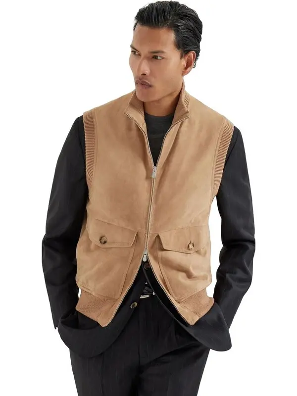 Brunello Cucinelli Light Suede Padded Vest - Brown