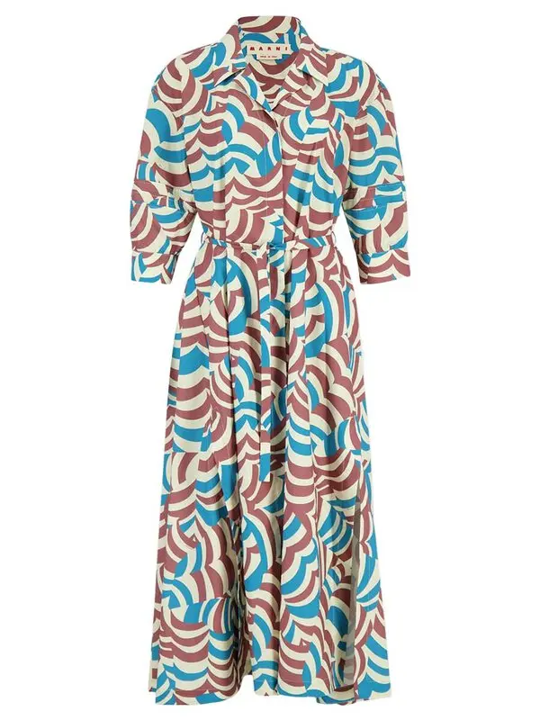 Marni Tobacco And Blue Cotton Maxi Dress - Brown