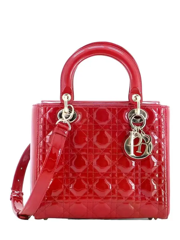 Dior Lady Nm Cannage Quilt Patent Medium Satchel - Red