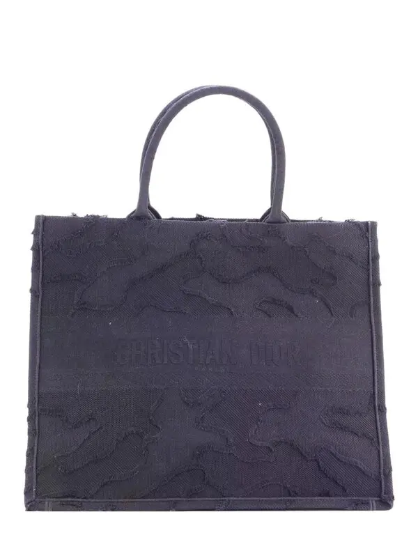 Dior Camouflage Embroidered Canvas Large Tote Bag - Black