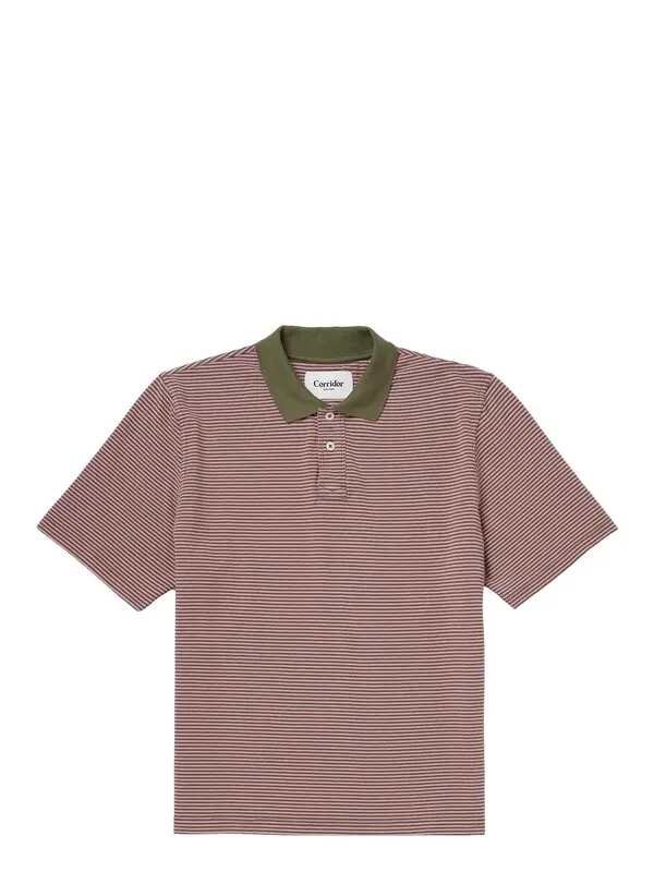 CORRIDOR Striped Cotton-piqué Polo Shirt - Pink