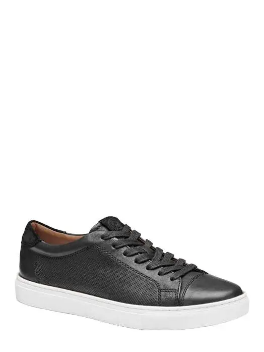 Johnston & Murphy Luther Perforated Leather Low Top Sneaker - Black Italian Full Grain
