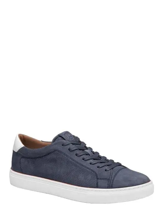 Johnston & Murphy Luther Perforated Leather Low Top Sneaker - Denim Italian Suede