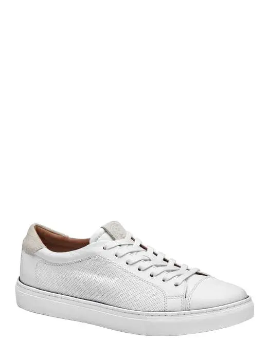 Johnston & Murphy Luther Perforated Leather Low Top Sneaker - White Sheepskin
