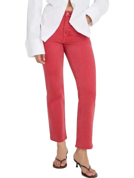 Good American Good Icon Ankle Slim Straight Leg Jeans - Cherry Red