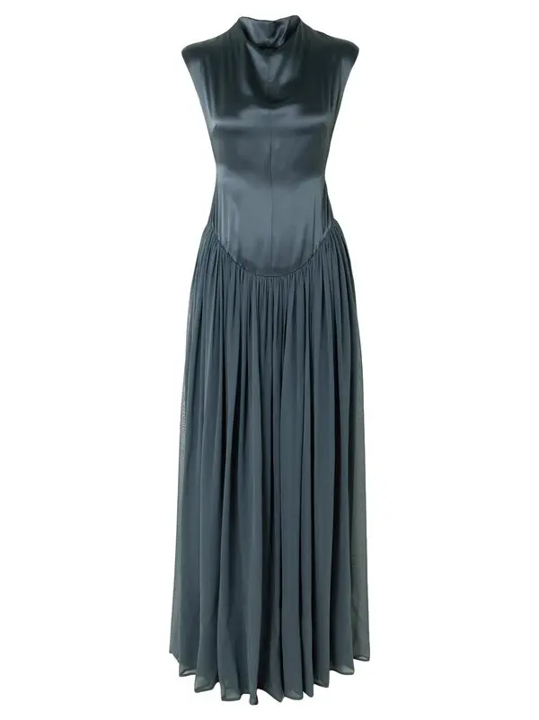 Tove Sabi Gathered Silk-satin And Chiffon Gown - Gray