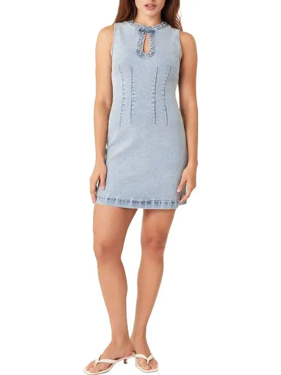 Habitual Studded Seamed Denim Minidress - Aire