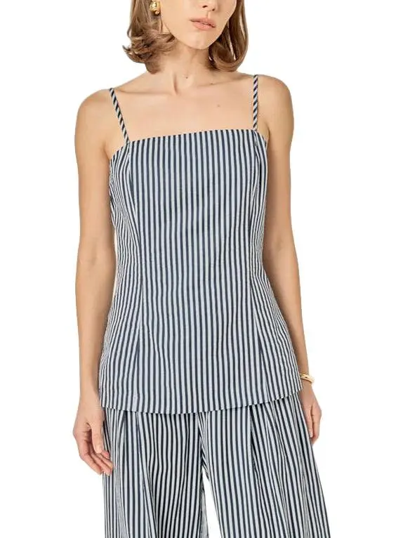 English Factory Stripe Longline Camisole - Blue Multi