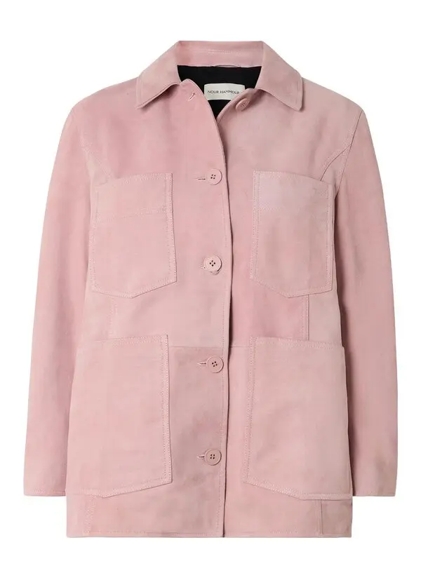 Nour Hammour Seleste Paneled Distressed Suede Jacket - Pink