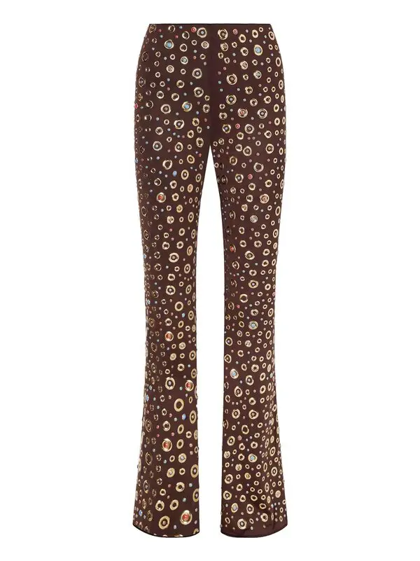 Oseree Studded Stretch-jersey Flared Pants - Brown