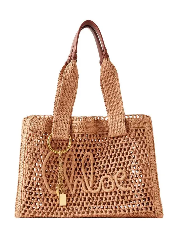 Chloé Leather-trimmed Raffia Tote - Pink