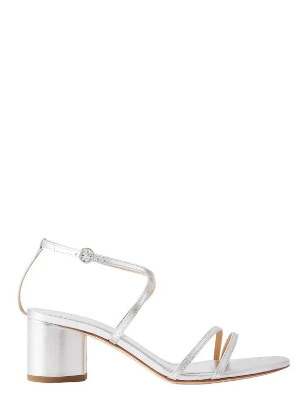 AeydĒ Mirella Metallic Leather Block Heel Sandals - Silver