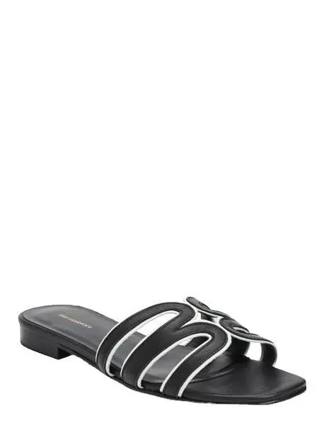 Bruno Magli Flore Leather Slide Sandal - Black Nappa/bone