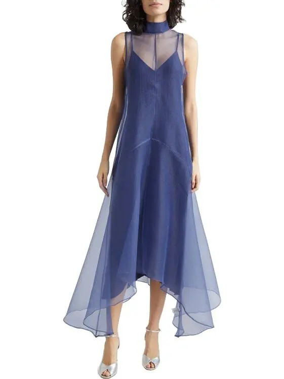 Staud Auden Sleeveless Chiffon Gown - Navy