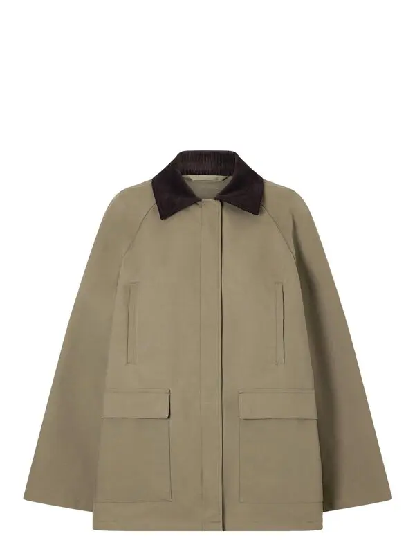 TOTEME Corduroy-trimmed Cotton-gabardine Coat - Green