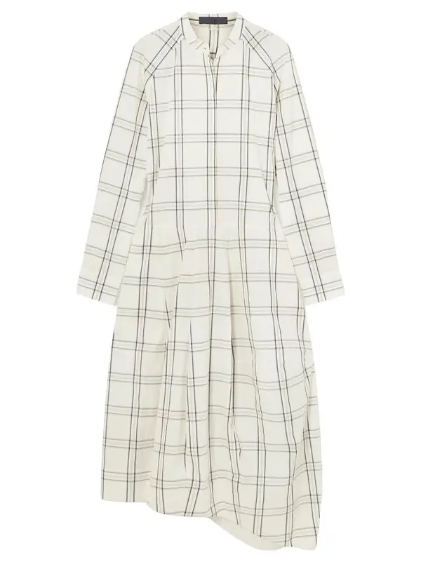Tibi Russel Paneled Checked Midi Shirt Dress - Neutrals