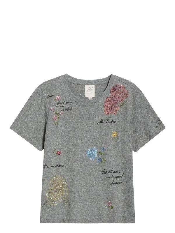 Cinq À Sept Heat-set Rhinestone Graphic T-shirt - Charcoal Heather Grey/multi