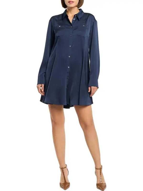 Cinq À Sept Belden Long Sleeve Satin Mini Shirtdress - Navy
