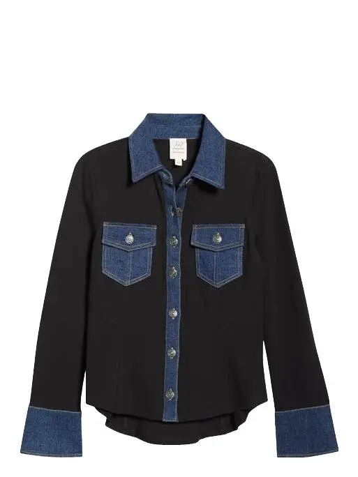 Cinq À Sept Aliza Denim-trimmed Shirt - Black/fontaine