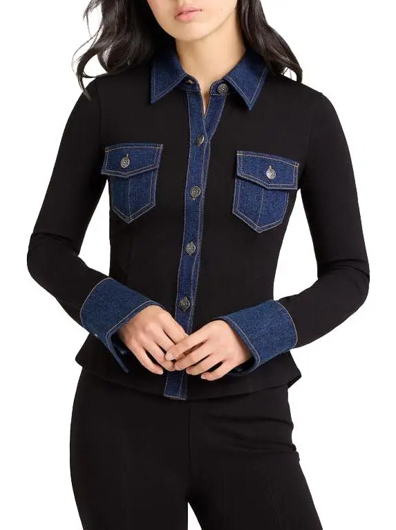 Cinq À Sept Aliza Denim-trimmed Shirt - Black/fontaine