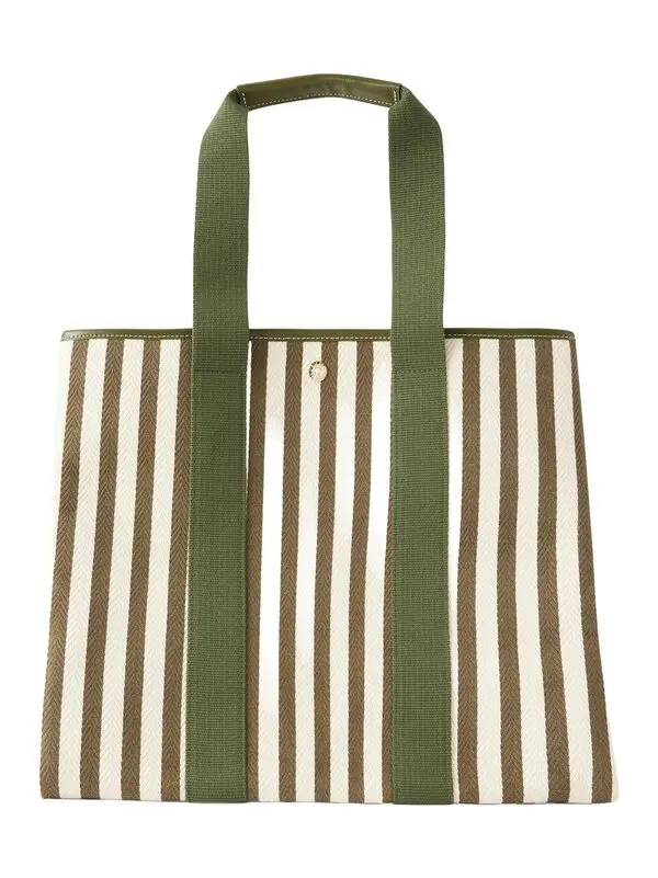 Rue De Verneuil Traversée Glacier Large Webbing And Leather-trimmed Striped Canvas Tote - Green