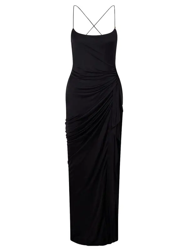 Versace Draped Jersey Gown - Black