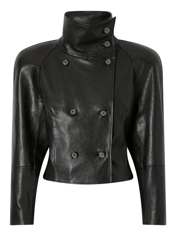 Magda Butrym Leather Double-breasted Jacket - Black
