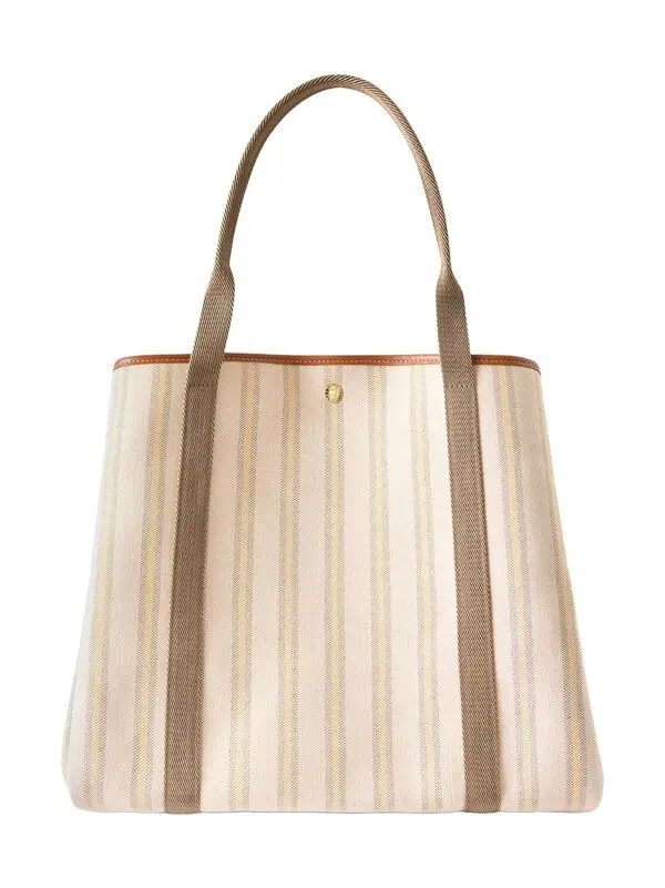 Rue De Verneuil Traversée Glacier Large Webbing And Leather-trimmed Striped Canvas Tote - Neutrals