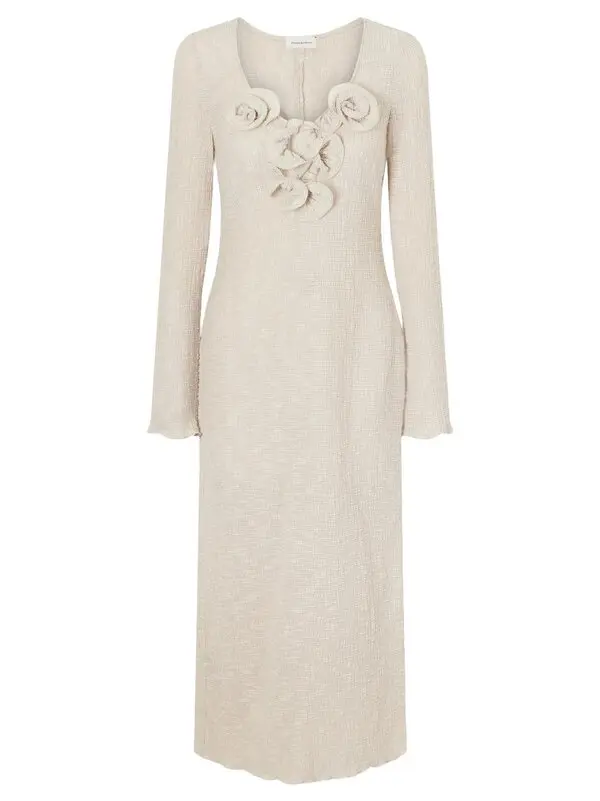 Magda Butrym Floral-appliquéd Lyocell-blend Midi Dress - Neutrals