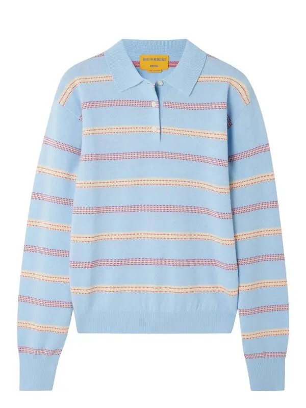 Guest In Residence Collegiate Striped Cashmere Polo Sweater - Blue