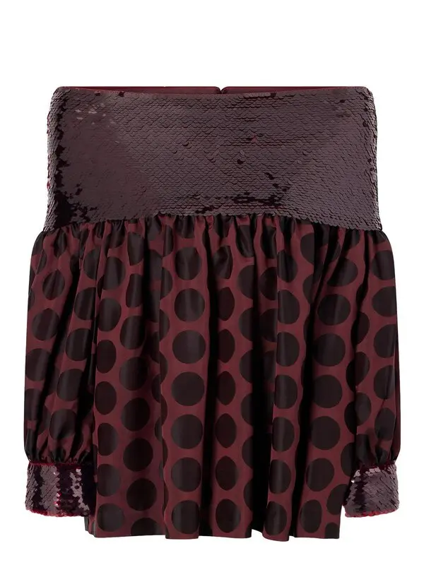 DIMA AYAD Off-the-shoulder Sequin-trimmed Polka-dot Faille Blouse - Burgundy