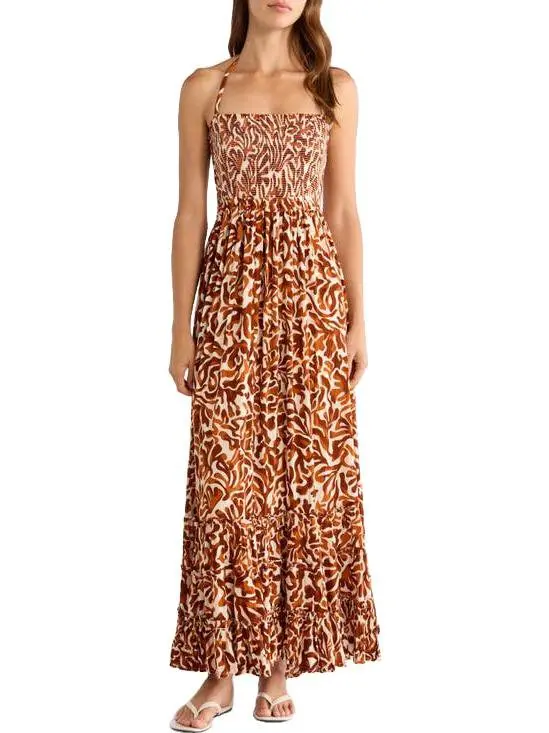 Elan Smocked Halter Maxi Dress - Cayenne Corali