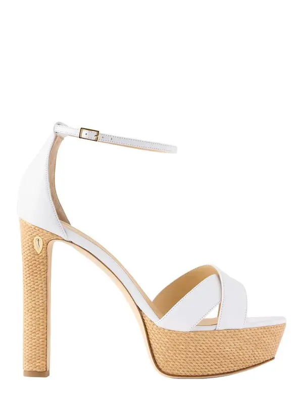 Jennifer Chamandi Leo Leather And Raffia Platform Sandals - White