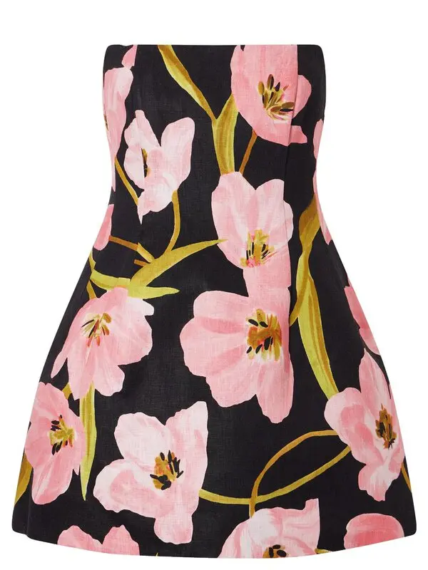 Cara Cara Ines Floral-print Linen Mini Dress - Yellow