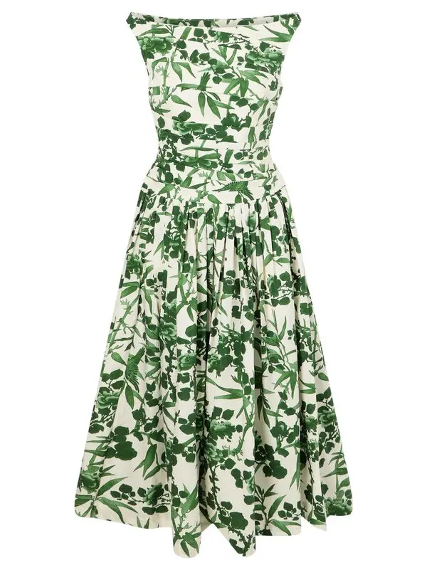 Cara Cara Zora Pleated Floral-print Cotton-poplin Maxi Dress - Green