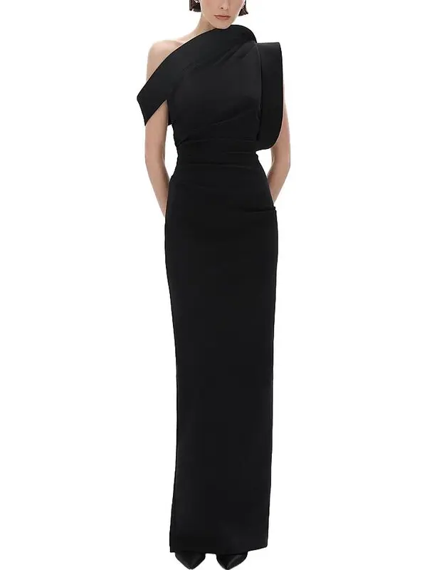 Rachel Gilbert Rowana One-shoulder Gown - Black