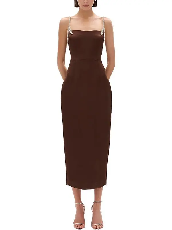 Rachel Gilbert Leora Rhinestone Strap Gown - Brown