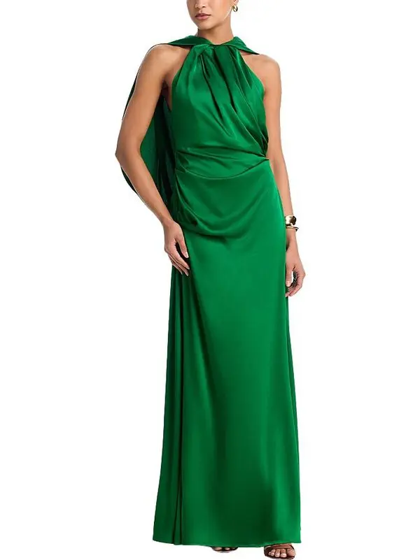 Rachel Gilbert Hallie Draped Cape Gown - Emerald