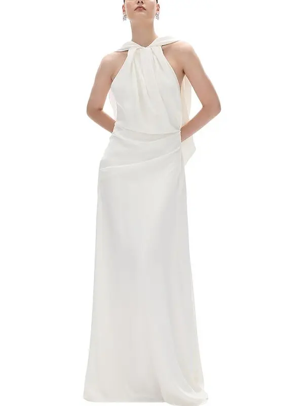 Rachel Gilbert Hallie Draped Cape Gown - White