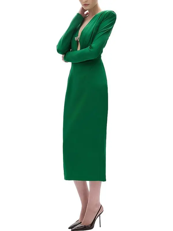 Rachel Gilbert Plunge Neck Dress - Emerald