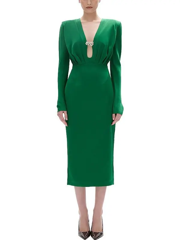 Rachel Gilbert Plunge Neck Dress - Emerald