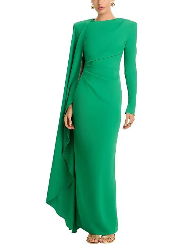 Rachel Gilbert Dion Cape Gown - Emerald